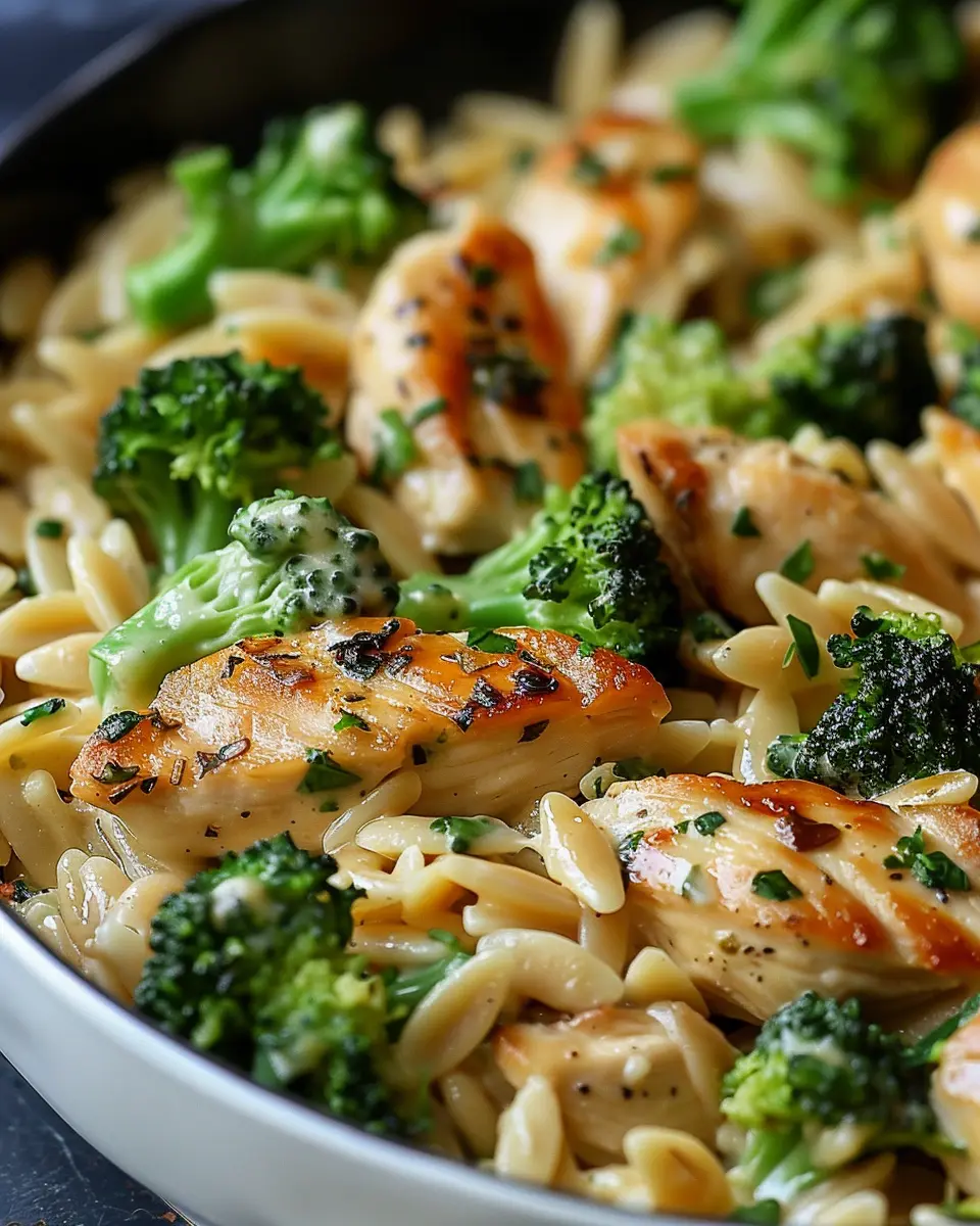 cheesy chicken broccoli orzo